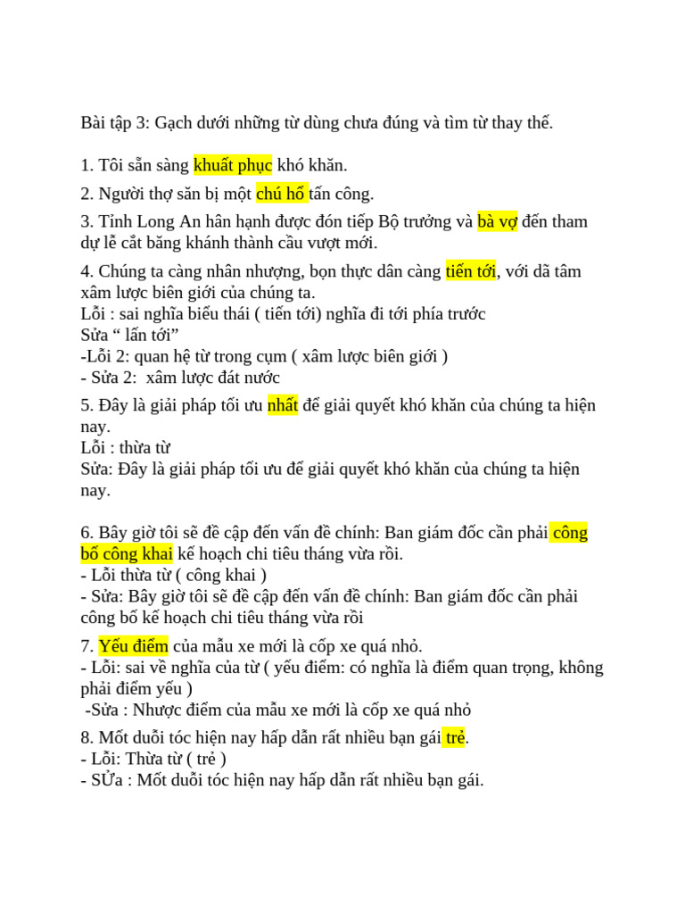 Bài tập lỗi về từ THTV | PDF