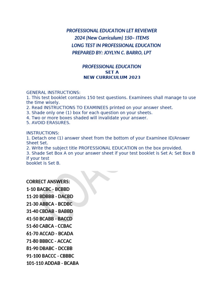 2024 Professional Education LET Reviewer | PDF | Educational Assessment ...