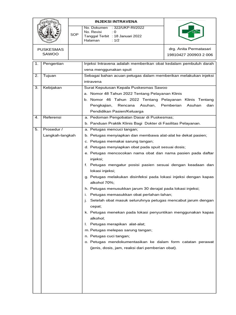 3 SOP Injeksi Intravena | PDF