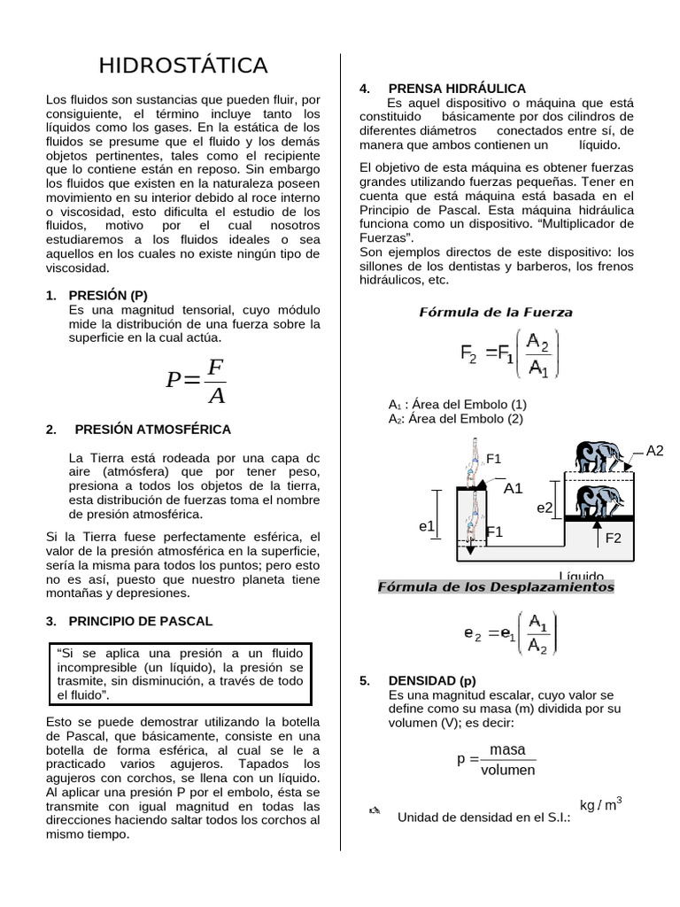 Fundamentos de Hidrostática y Fluidos | PDF | Presión | Líquidos