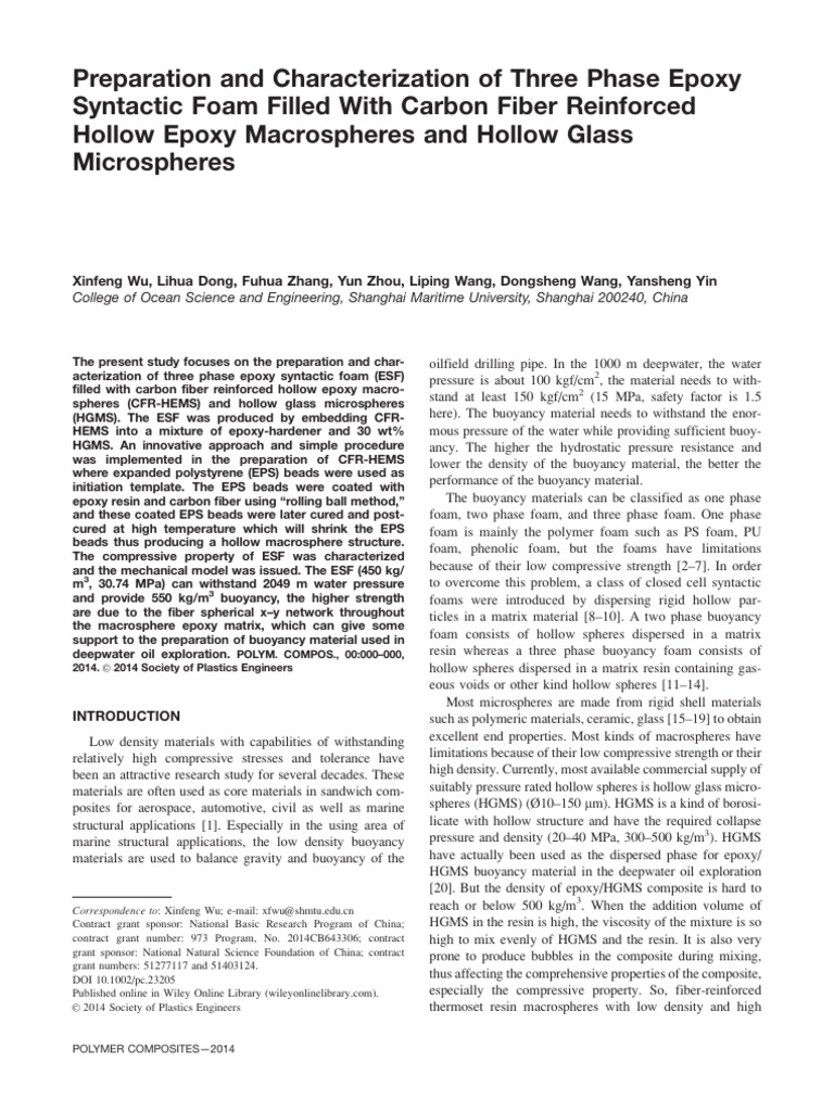 Preparation And Characterization Of Three Phase Epoxy Syntactic Foam