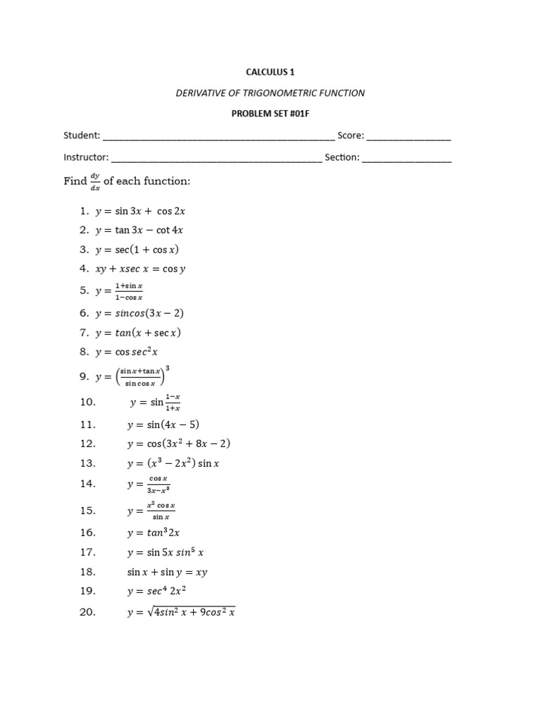 CALCULUS 1 Problem Set1f | PDF