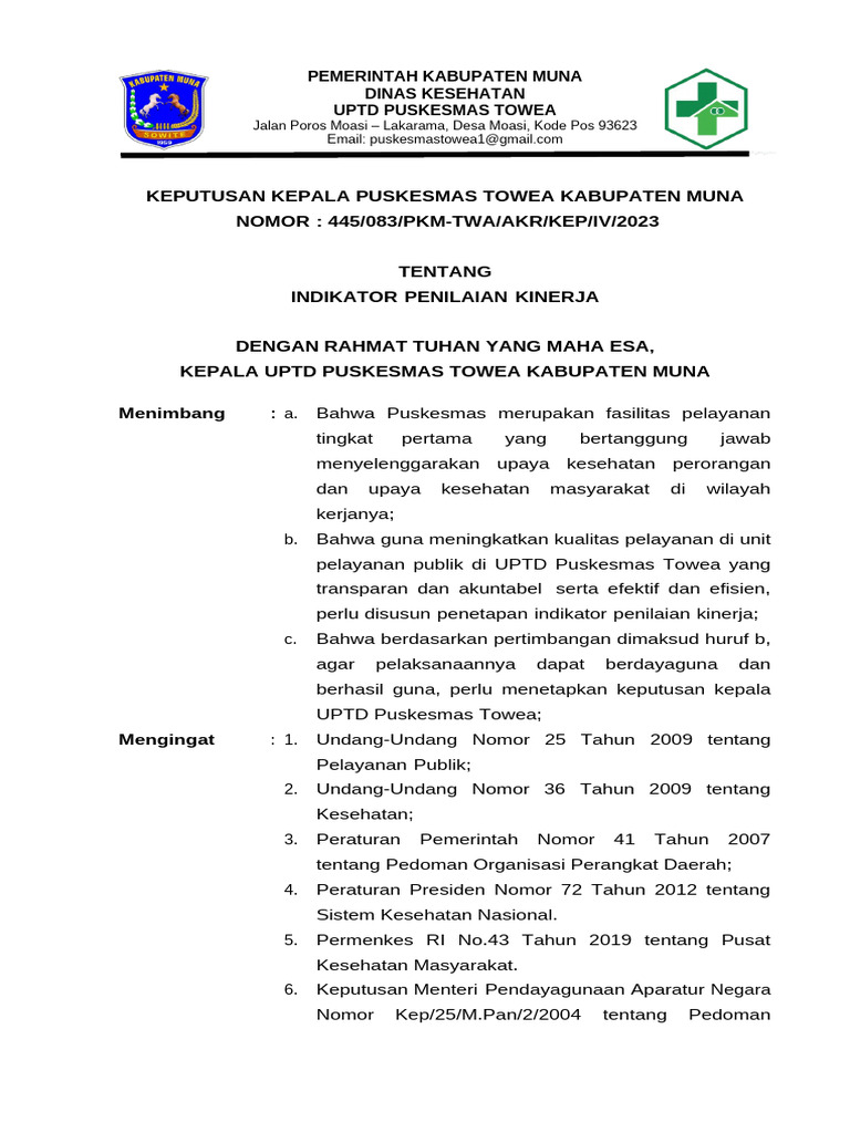 SK Indikator 2023 PKM Towea | PDF