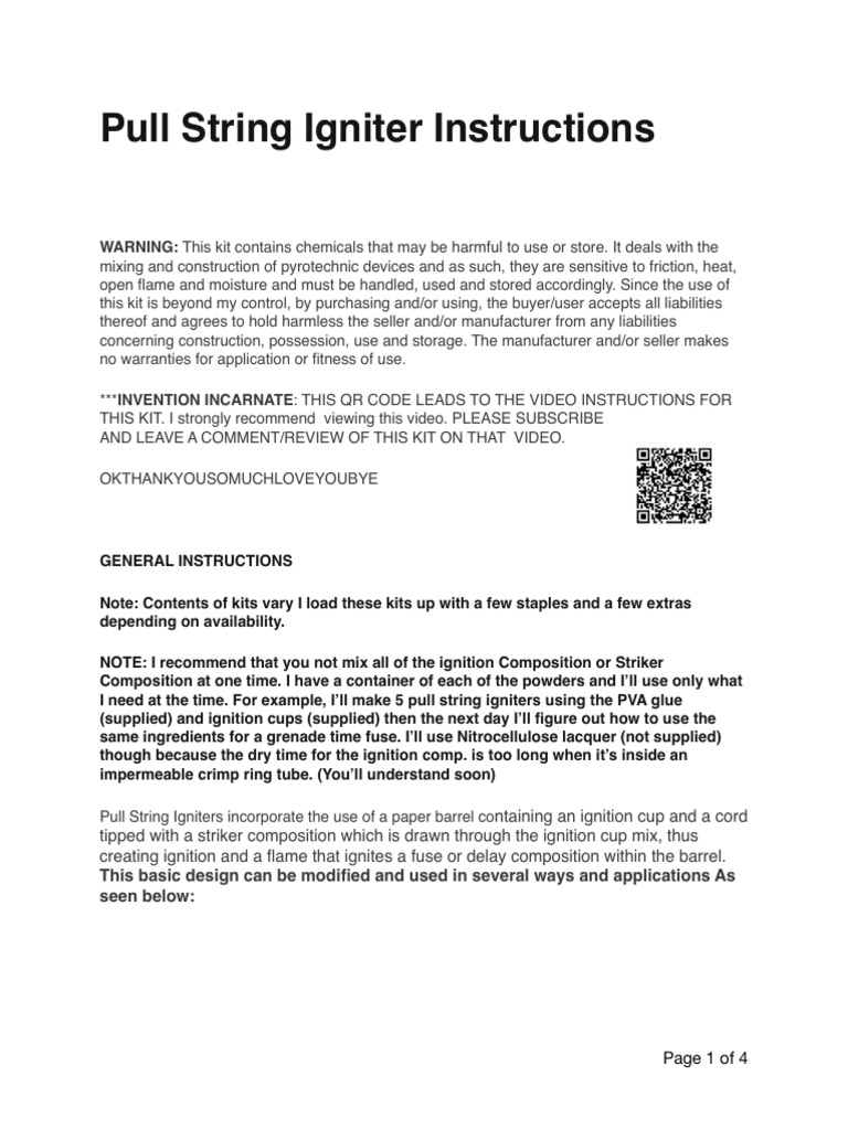 Pull Cord Igniter Instructions | PDF | Materials