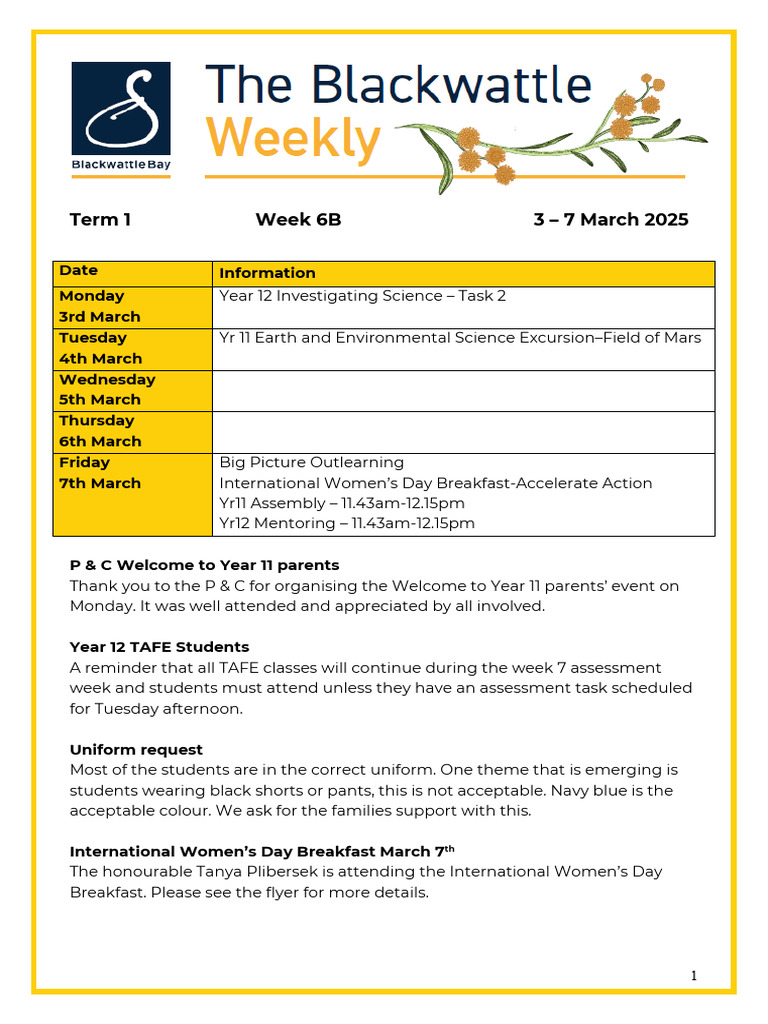 Blackwattle Weekly-Term 1-Week 6B | PDF