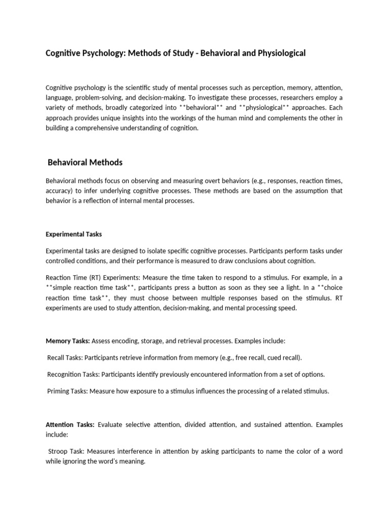 Cog Psy Methods of Study | PDF | Mental Chronometry | Neuroimaging