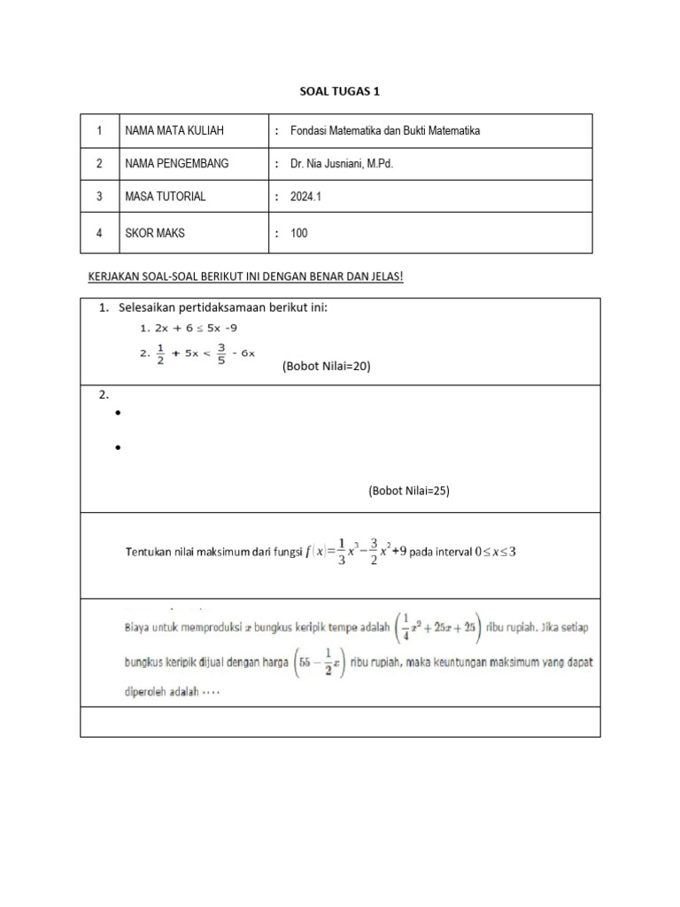SOAL TUGAS 1 Fondasi Dan Bukti Matematika-2 | PDF