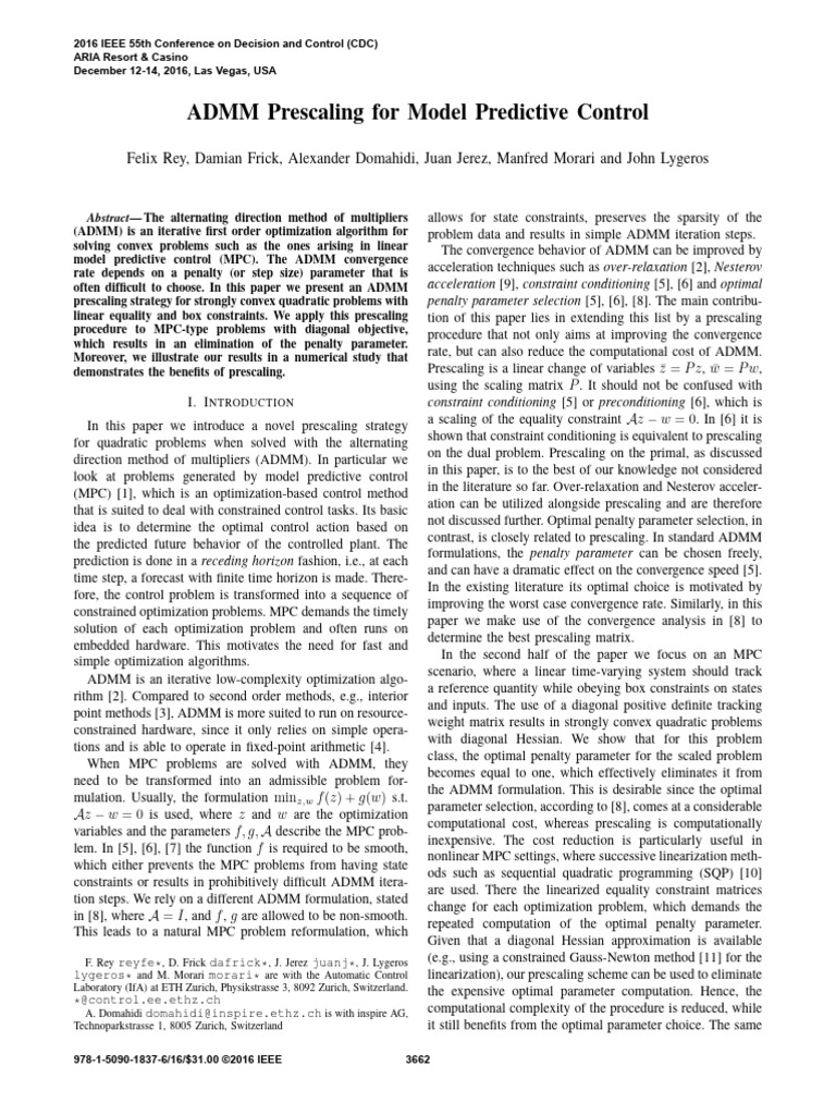 ADMM Prescaling For Model Predictive Control | PDF | Mathematical ...