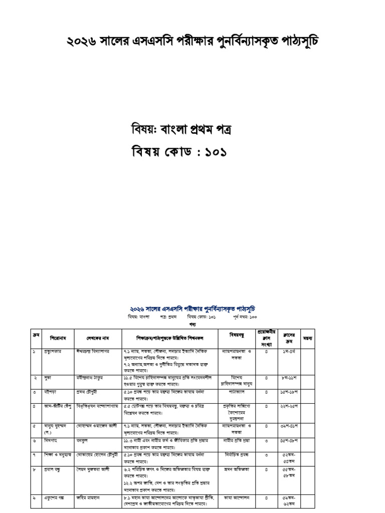 Bangla First Paper - SSC - 2026 | PDF
