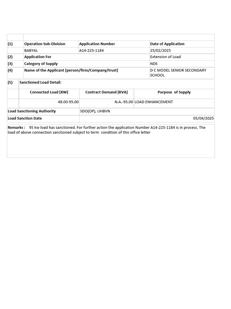 Load Enhancement Application Form | PDF