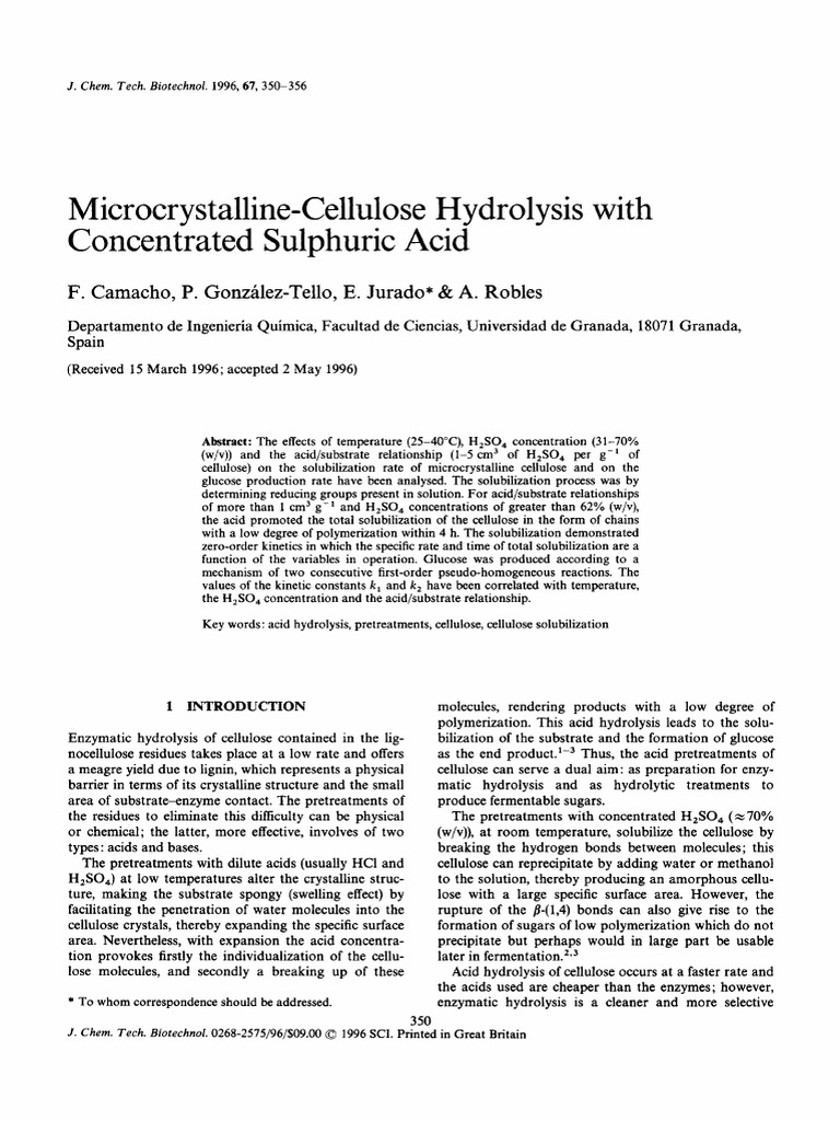 Microcrystalline Cellulose Hydrolysis | PDF | Hydrolysis | Cellulose