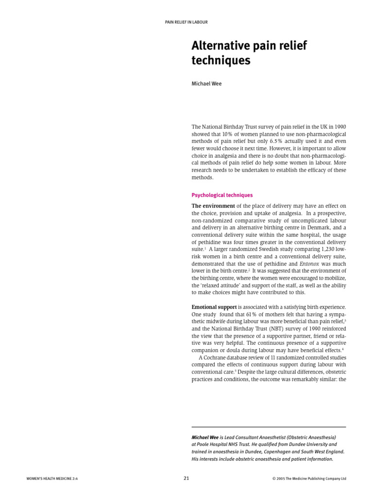Alternative Pain Relief Techniques | PDF | Childbirth | Pain Management