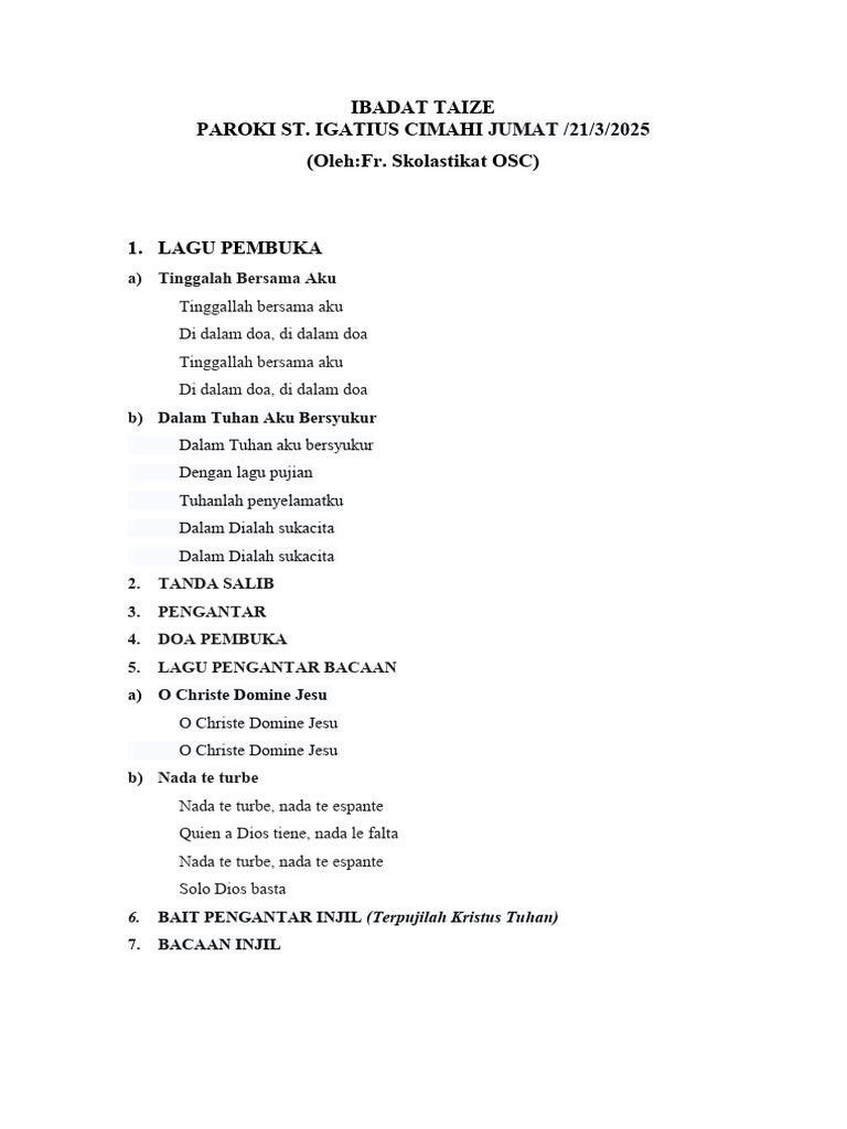 Ibadat Taize di Paroki St. Ignatius | PDF