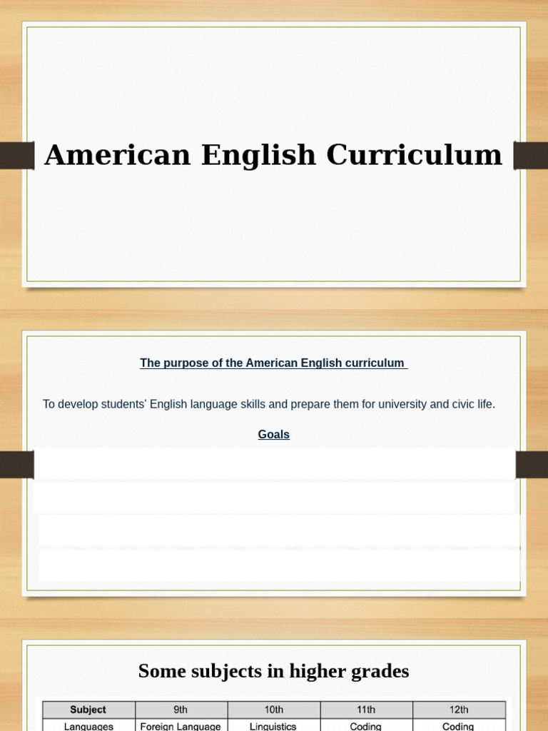 American English Curriculum Pdf Curriculum Standardized Tests