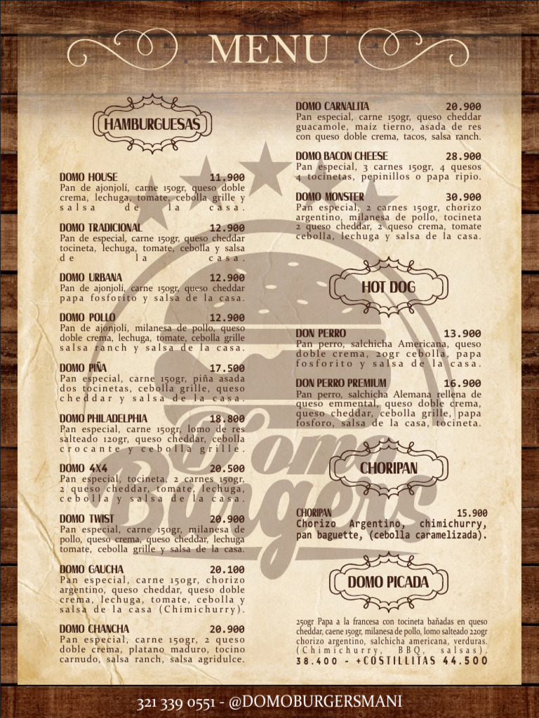 Menu Domo Burgers | PDF | Pancho | Alimentos
