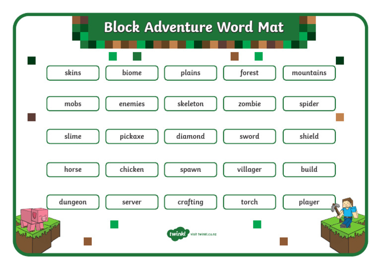 Block Adventure Vocabulary Guide | PDF