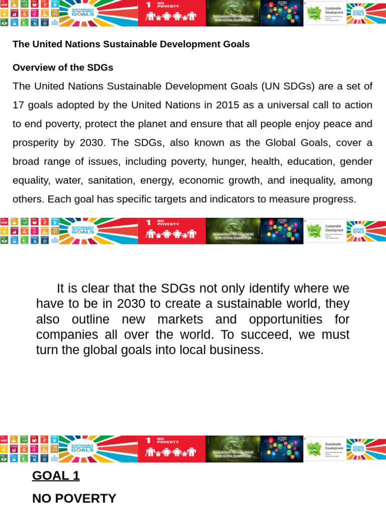 UN Sustainable Development Goals Overview | PDF | Sustainability | Poverty