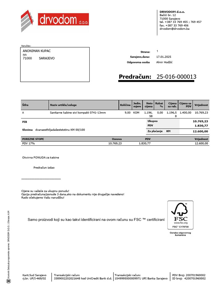 Ponuda Za Sanitarne Kabine | PDF