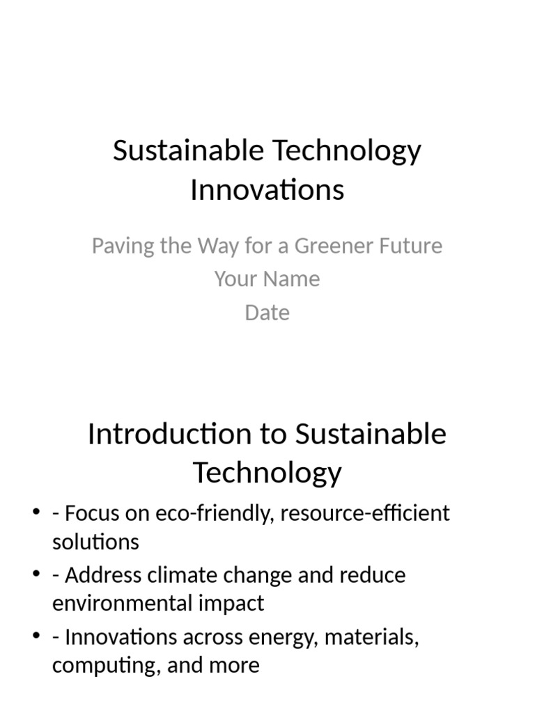 Sustainable Technology Innovations | PDF