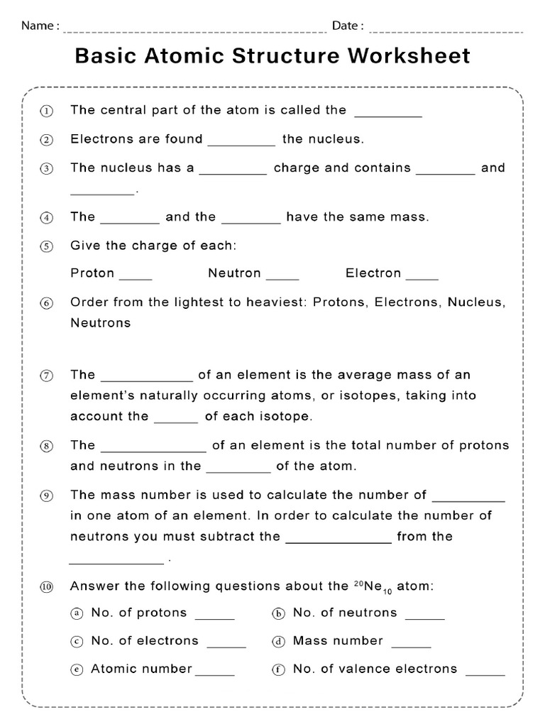 Atomic Structure Worksheet | PDF