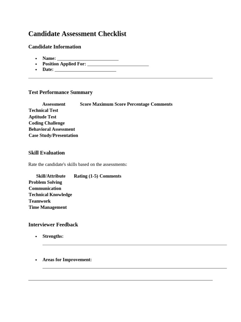Candidate Assessment Checklist | PDF