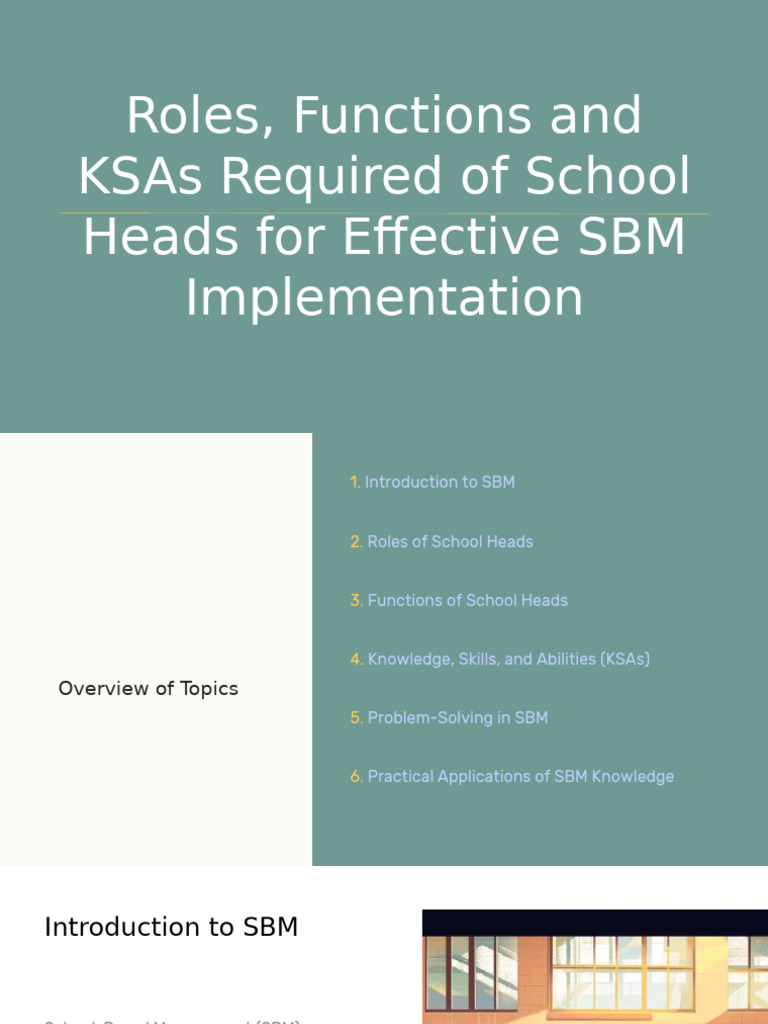 Roles and KSAs of School Heads in SBM | PDF | Leadership | Collaboration
