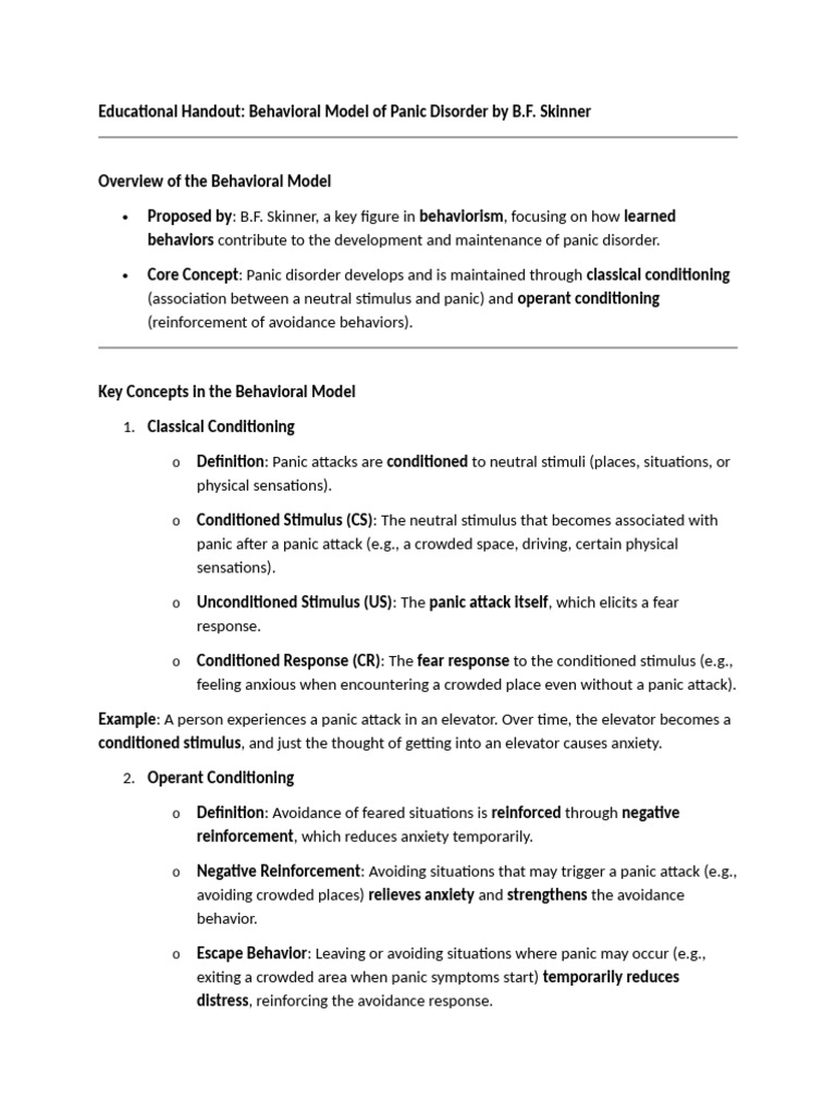 Behavioral Model of Panic Disorder by B.F. SkinneR | PDF | Classical ...