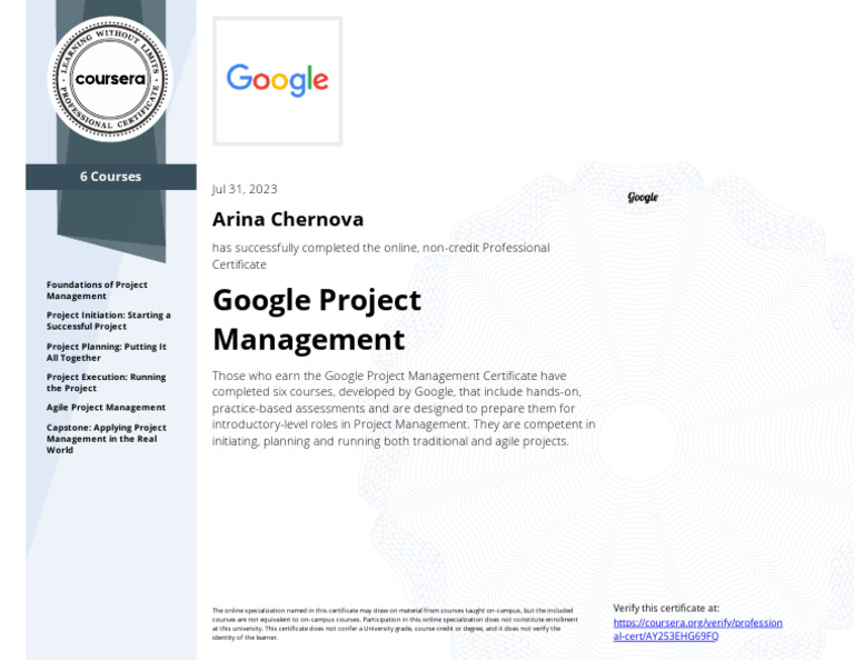 Project Management 2023 Certificate | PDF