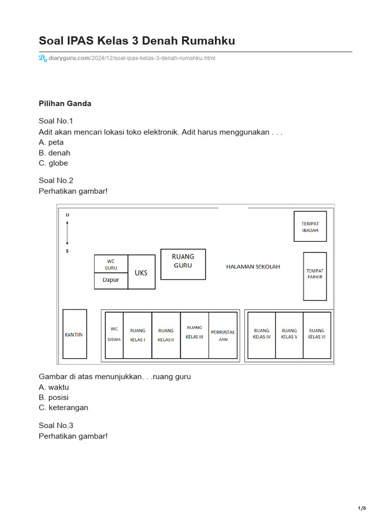 diaryguru.com-Soal IPAS Kelas 3 Denah Rumahku | PDF