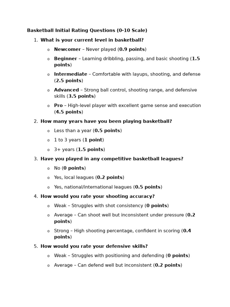 Basketball Questions and Answers For Initial Rating | PDF
