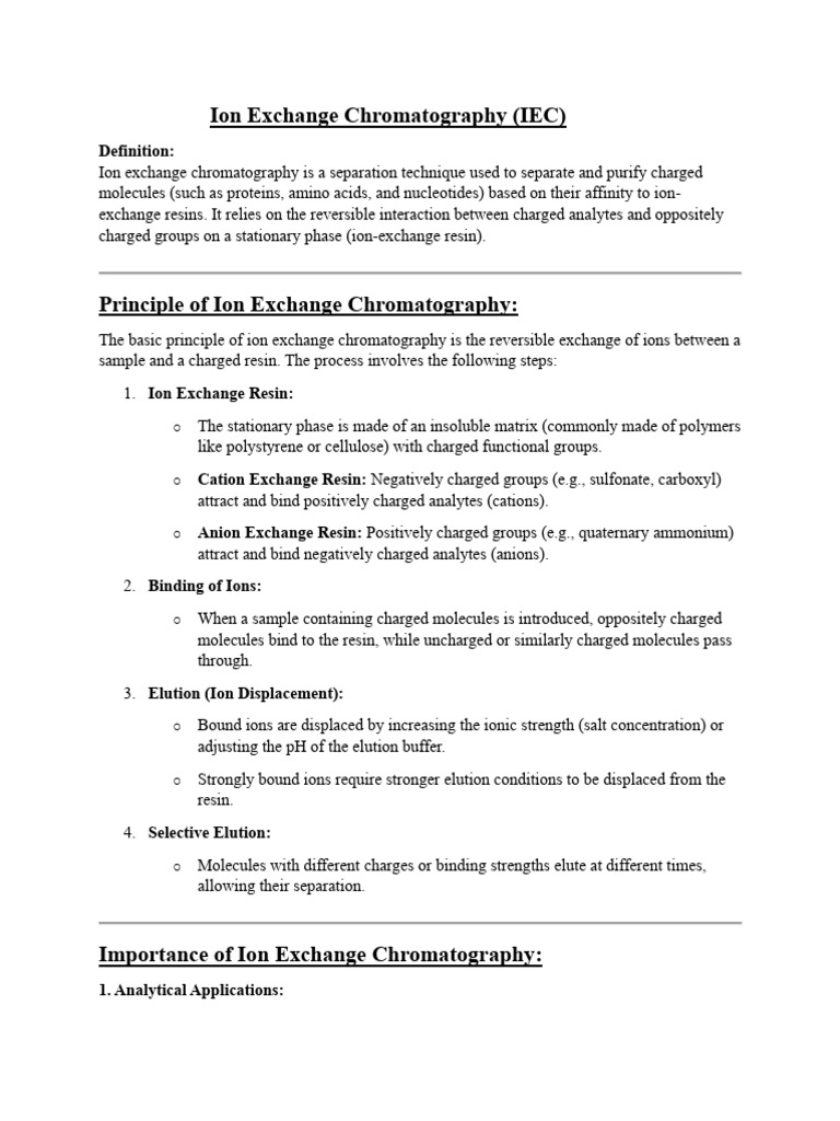 Ion Exchange Chromatography Overview | PDF | Chromatography | Protein ...