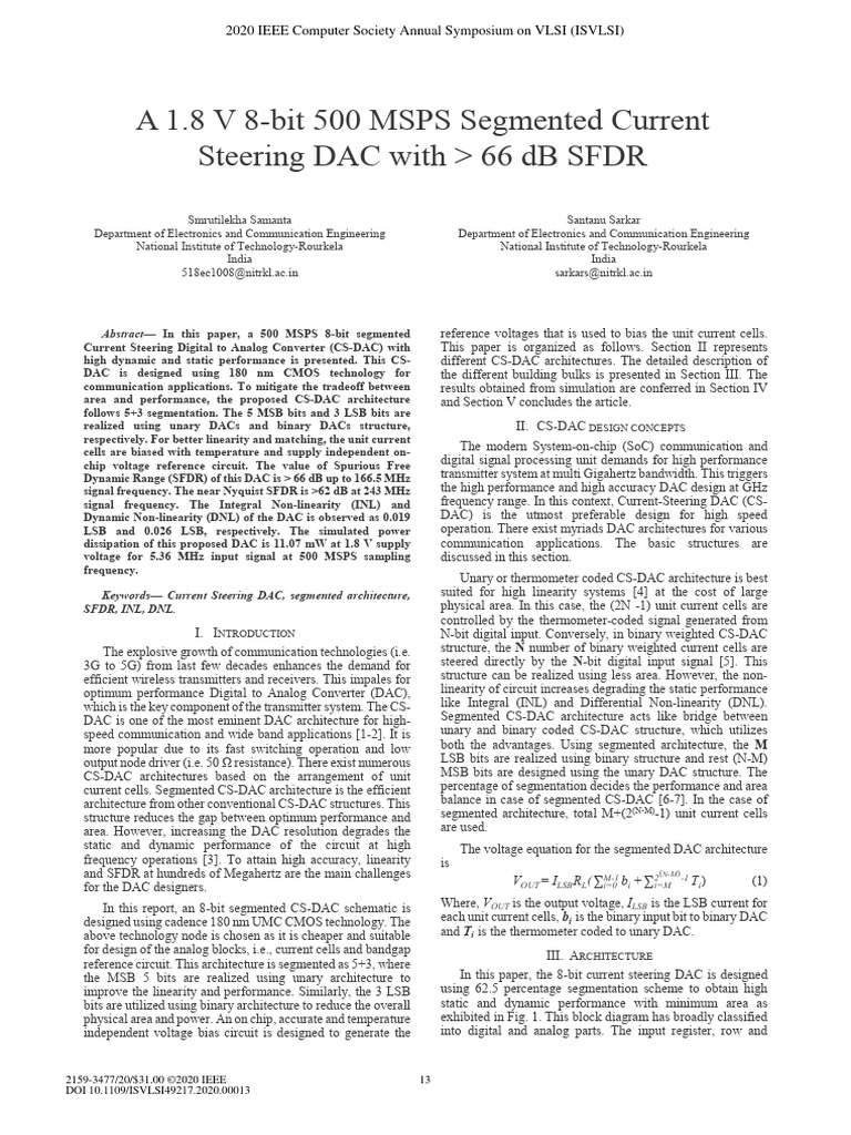 A 1.8V 8-Bit 500 MSPS Segmented Current Steering DAC With gt66 DB SFDR ...