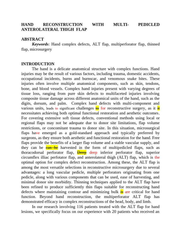 ALT Flap for Complex Hand Reconstruction | PDF | Hand | Surgery