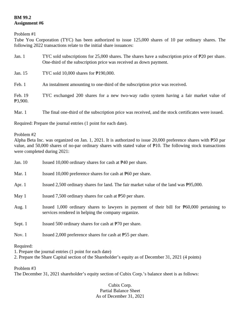 Assignment Corporation Part 1 | PDF | Treasury Stock | Share (Finance)