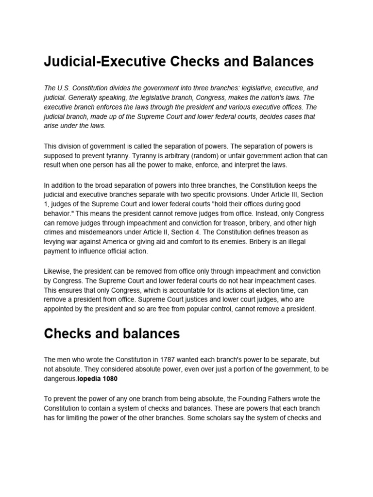 Judicial-Executive_Checks_and_Balances (1) | PDF | Separation Of Powers ...