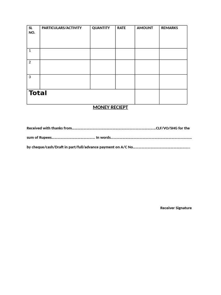 Money Receipt Template for Payments | PDF