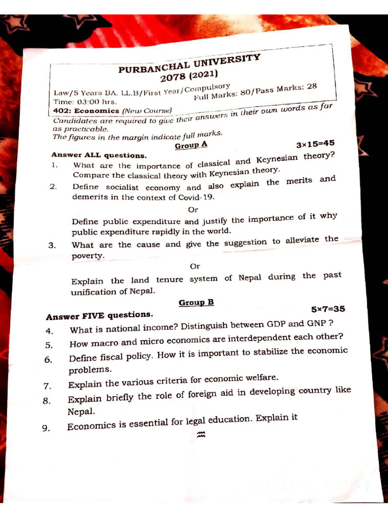 Question Paper of BA - LLB Board Exam 2078 | PDF