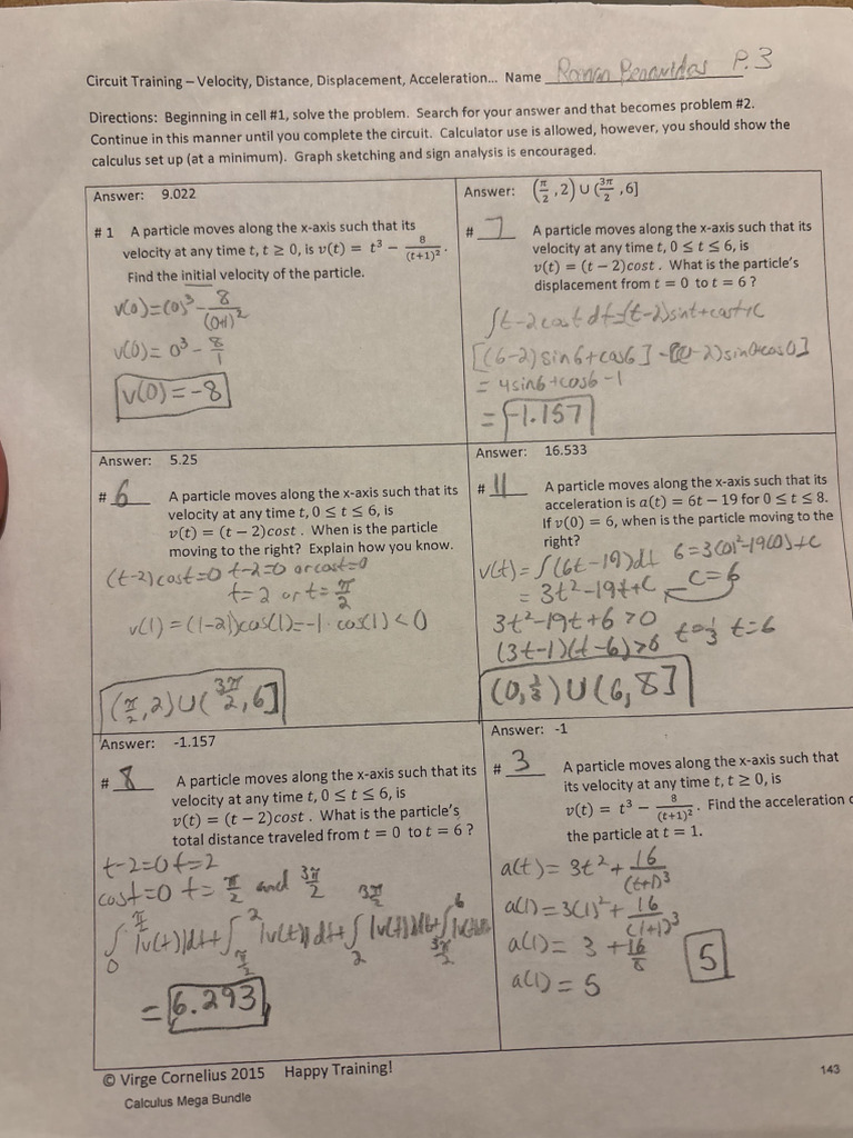 Circuit Training: Velocity & Acceleration Problems | PDF | Mechanics ...
