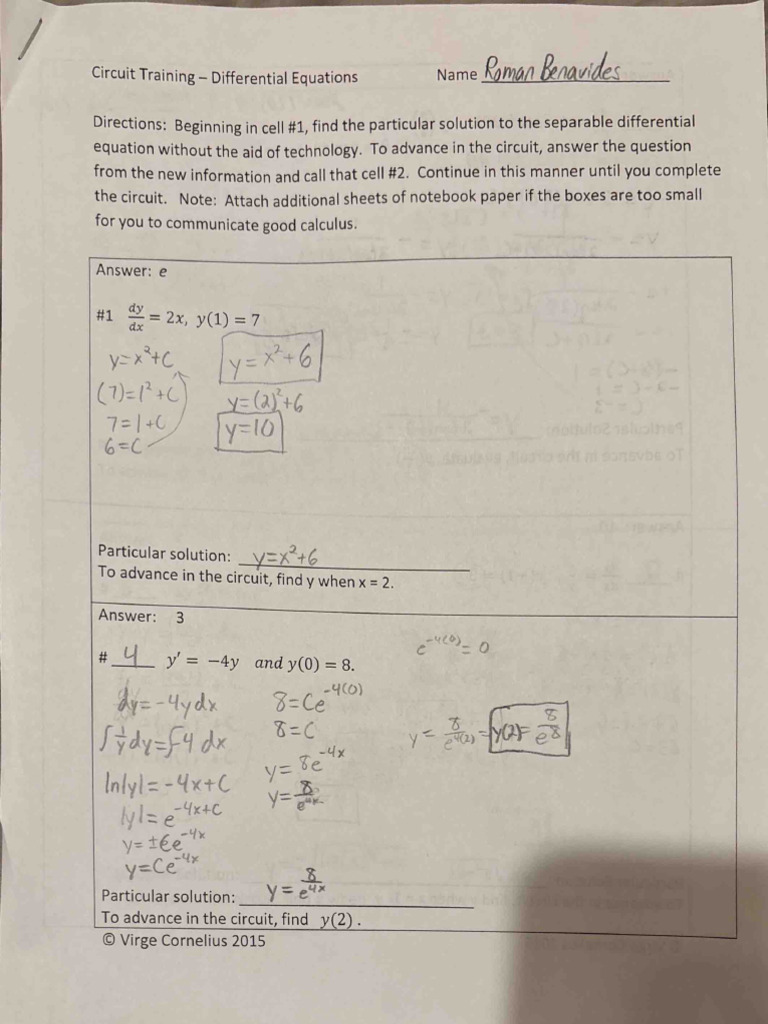 Circuit Training: Differential Equations | PDF | Equations | Calculus