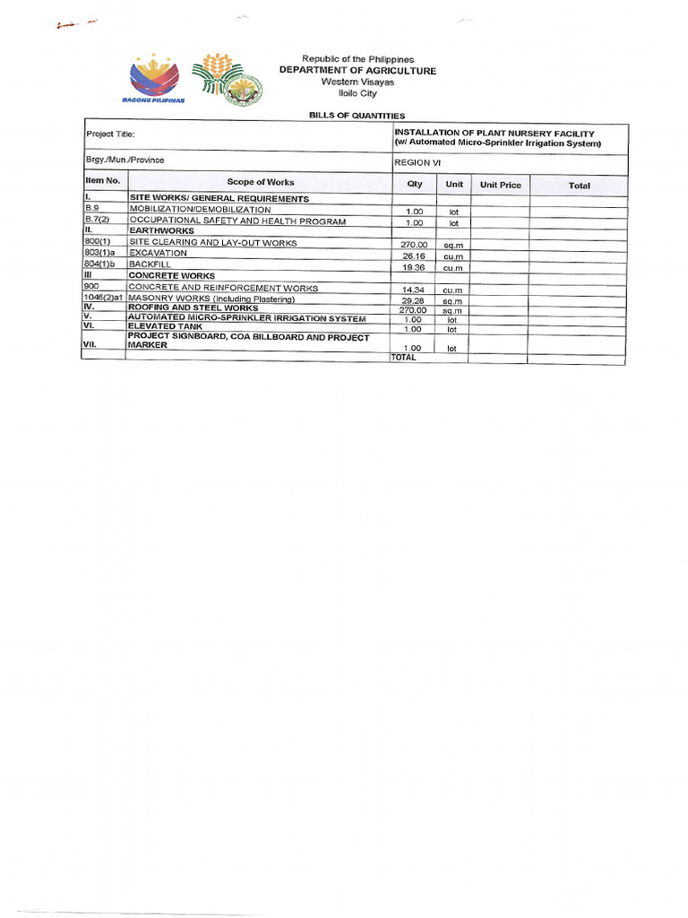 Bill of Quantities | PDF