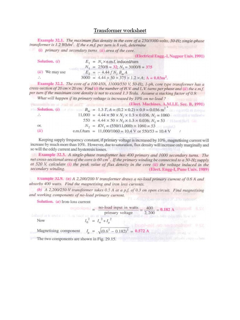 Transformer worksheet | PDF