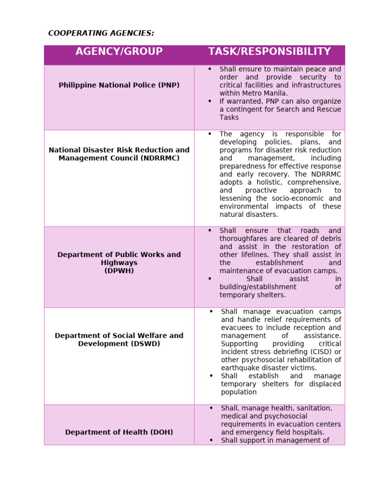 Task and Responsibility | PDF | Disasters | Emergency Management