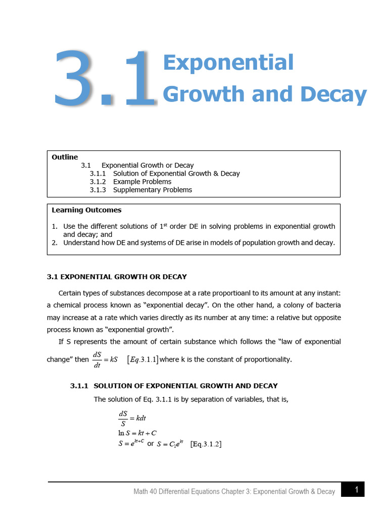 3.1 Exponential Growth and Decay Hand-Out | PDF | Exponential Function ...