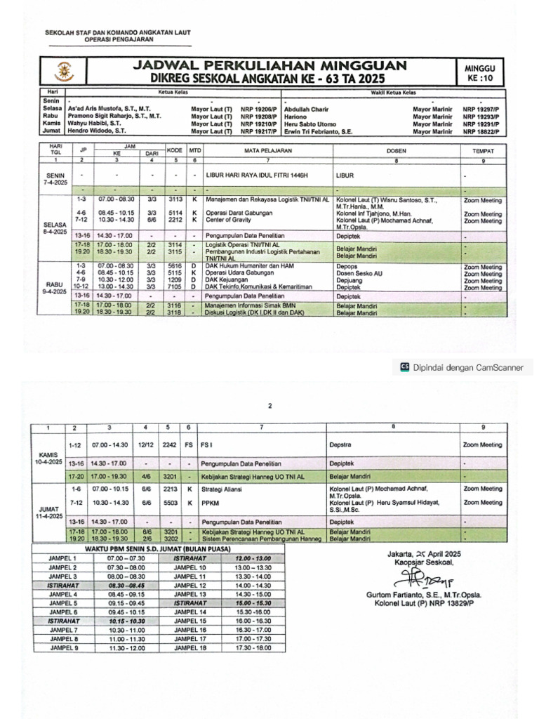 Jadwal Minggu 10 Pasis Dikreg 63 | PDF