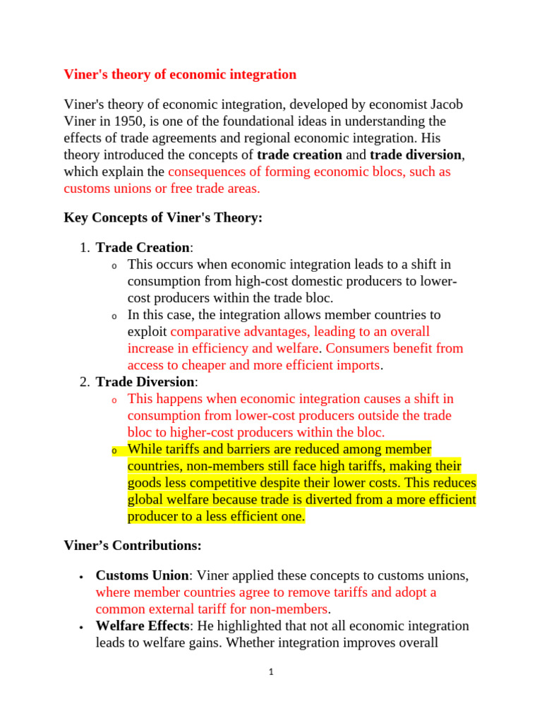 Viner's Economic Integration Theory | PDF | Economic Growth | Economic ...