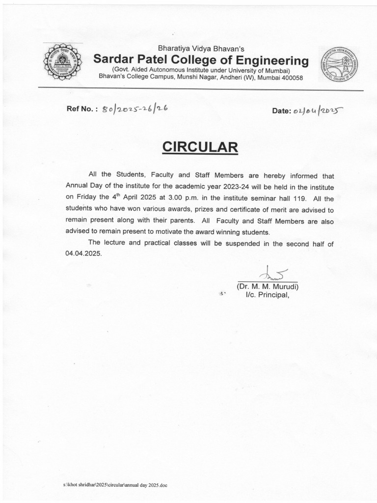 26 Circular Annual Day 04.04.2025 | PDF