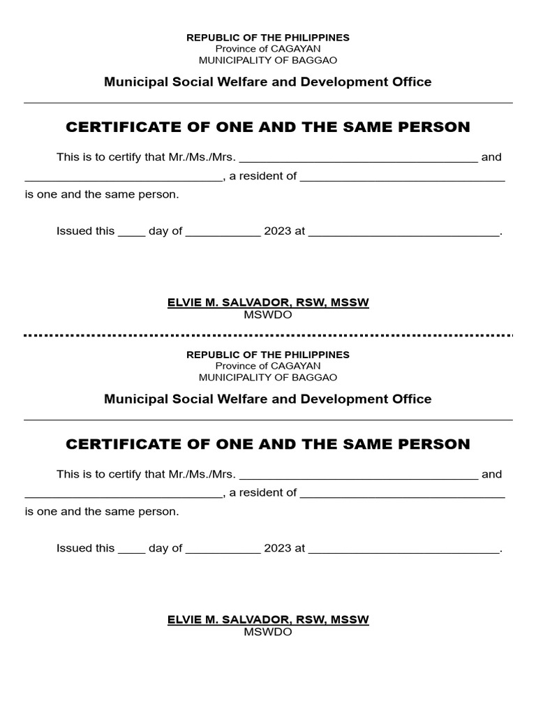 Certificate of One and the Same Person | PDF