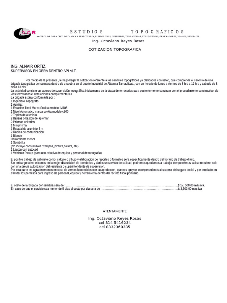 Cotizacion Ing Alnair Altamira | PDF