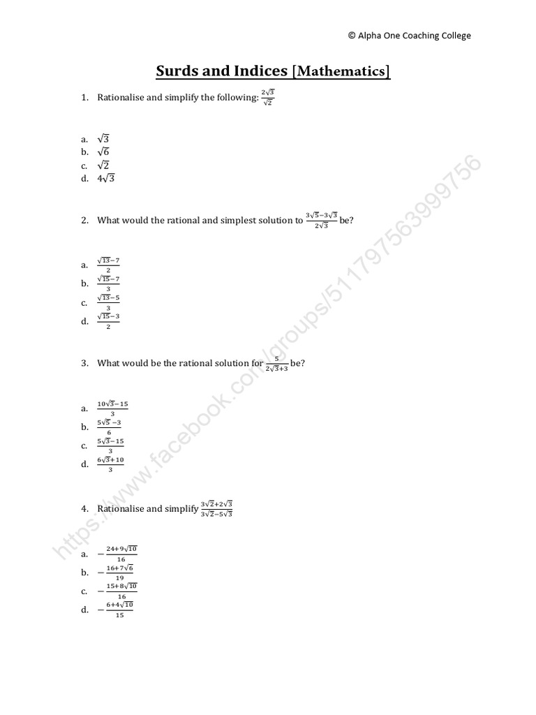 Surds and Indices [Mathematics] | PDF | Division (Mathematics) | Mathematical Concepts