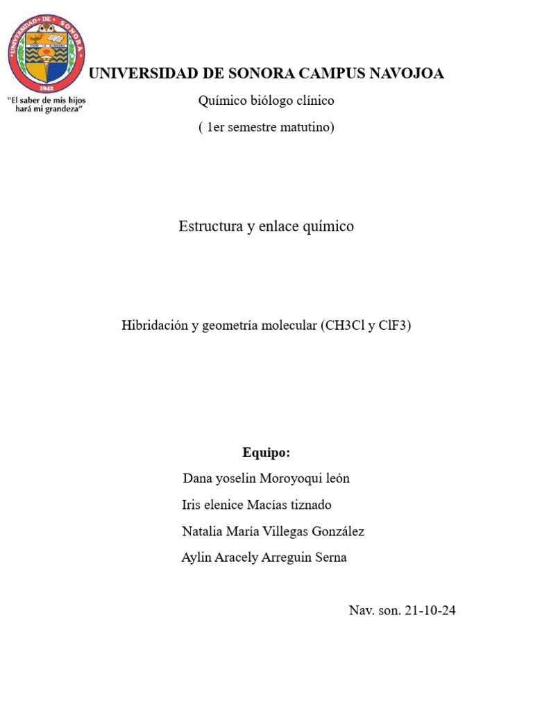 Hibridacion y Geometria de Ch3cl y Clf3 | PDF